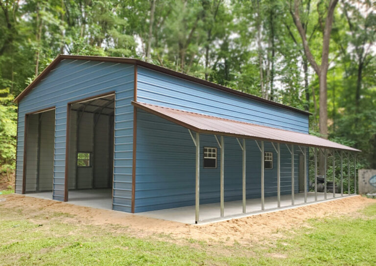 2 Car Garage w/ Lean-To - USA Buildings Direct